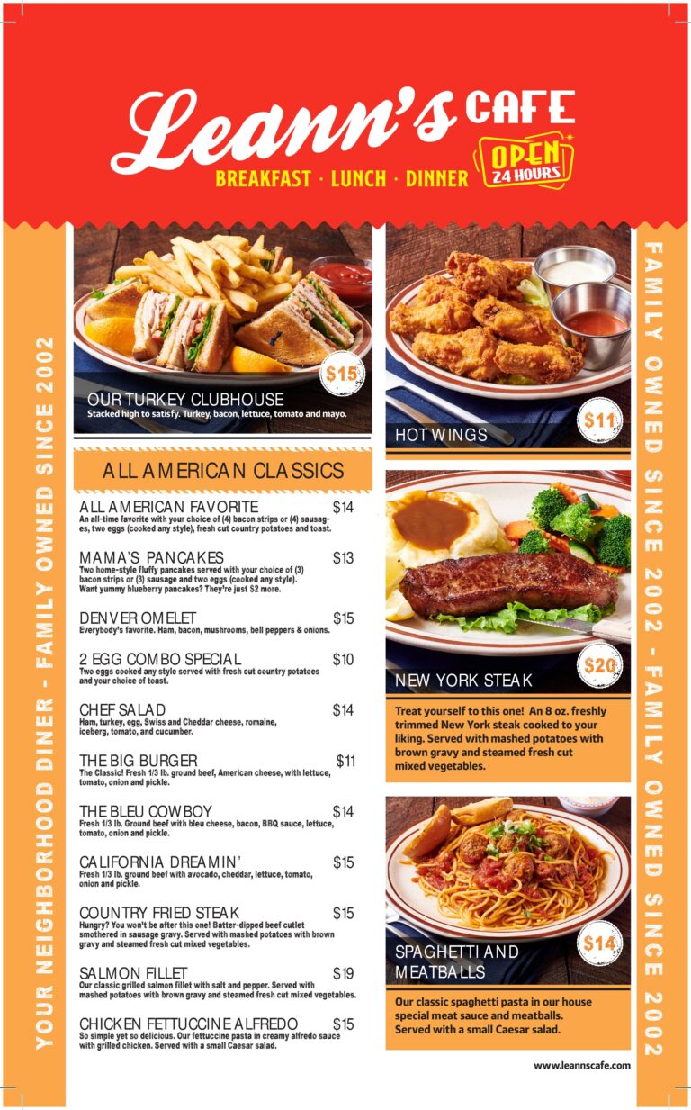 Menu | Leann's Cafe - Restaurant in Burlingame, CA